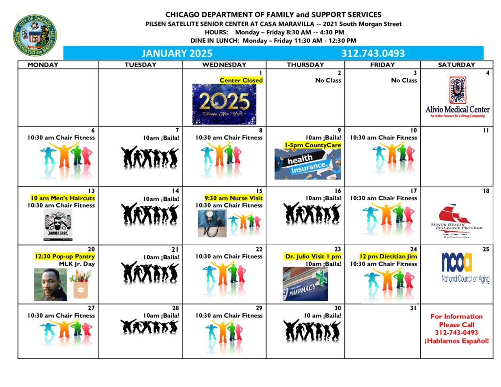 January Activities Calendar for Pilsen Satellite Senior Center • Alivio ...